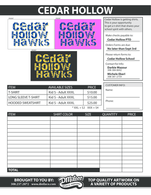 Fillable Online Cedar Hollow Order Form - Northwest High School Fax ...