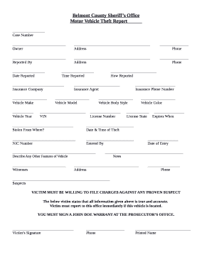 Fillable Online Motor Vehicle Theft Report Form - Belmont County ...