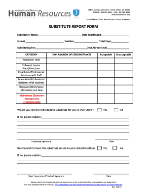 Fillable Online Substitute Evaluation Form - Jordan School District ...