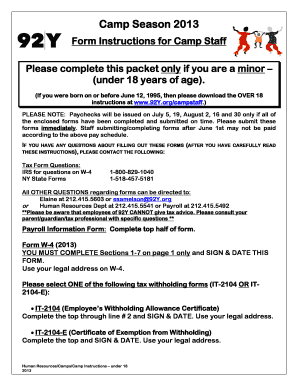 Fillable Online 92y Form Instructions for Camp Staff Fax Email Print ...