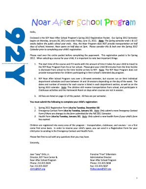 Fillable Online 92y 92Y After School Program Spring 2012 Registration ...