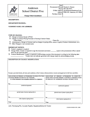 Fillable Online Change Order / Amendment Form - Anderson School ...