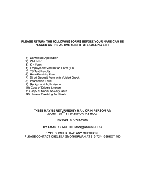 Fillable Online usd458 PLEASE RETURN THE FOLLOWING FORMS BEFORE YOUR bb ...