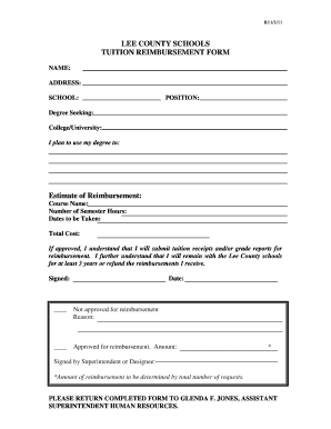 Fillable Online Tuition Reimbursement Form - Lee County Schools Fax ...