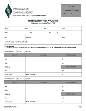 Fillable Online nocccd CLASSIFIED EMPLOYMENT APPLICATION - North Orange ...