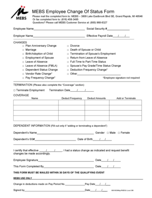Fillable Online dexterschools MEBS Employee Change Of Status Form ...