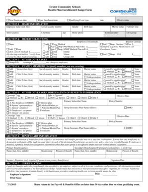 Fillable Online dexterschools Dexter Community Schools Health Plan Enrollment/Change Form ...