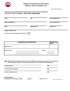 Fillable Online robstownisd Distance Learning Request Form - Robstown ...