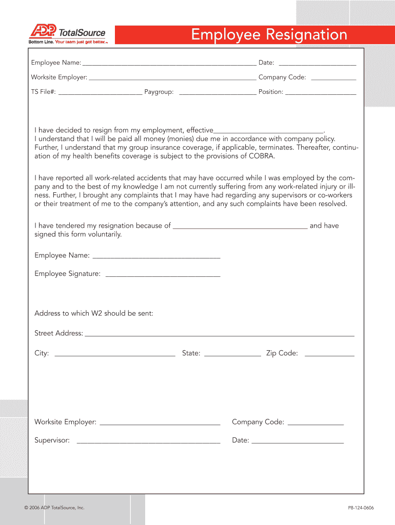 Fillable Online Employee Resignation - RedPeak Fax Email Print - pdfFiller