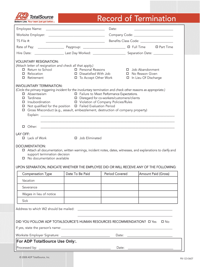 Adp Termination Form Fill Online Printable Fillable Blank PdfFiller Adp Termination Form Fill Online Printable Fillable Blank PdfFiller