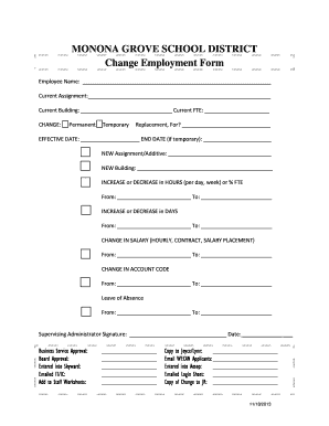 Fillable Online MONONA GROVE SCHOOL DISTRICT Change Employment Form Fax ...