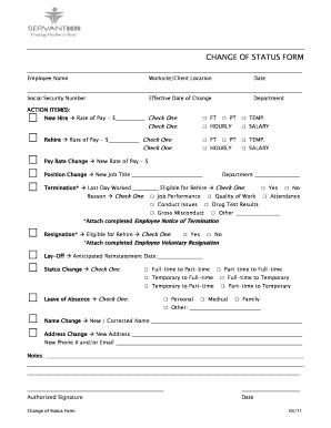 Fillable Online Change of Status Form - Servant HR Fax Email Print ...