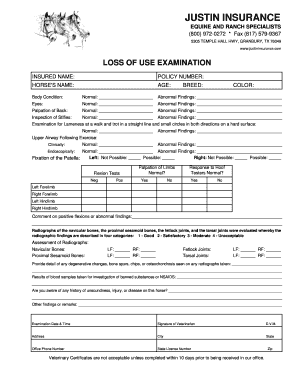 Fillable Online Loss of use examination - Justin Insurance Fax Email ...