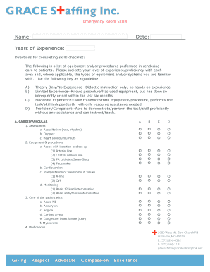 Fillable Online Professional Emergency Room Nursing Checklist Emergency ...