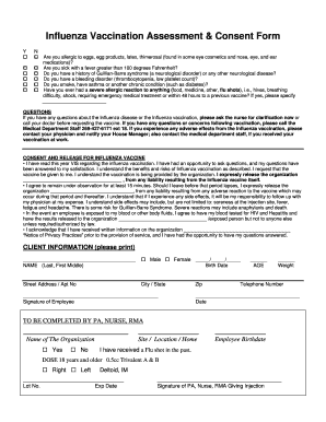 Fillable Online Influenza Vaccination Assessment & Consent Form Fax ...
