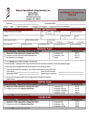 Fillable Online Beacon Enrollment-Change 2013 FORM.xlsx Fax Email Print ...