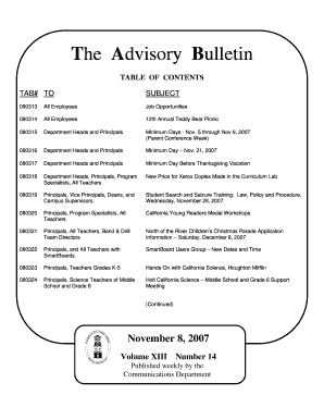 Fillable Online The Advisory Bulletin TABLE OF CONTENTS TAB# TO SUBJECT ...