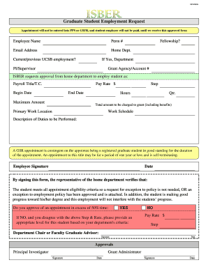 Fillable Online isber ucsb Graduate Student Employment Request YES NO ...