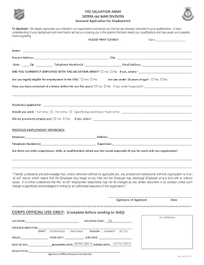 Fillable Online safamilyservices SHORT FORM APPLICATION - The Salvation ...