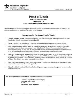 Fillable Online Life - Claim Pending-Proof of Death Form - lm2179-a2 ...