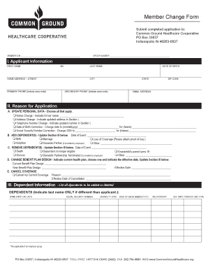 Fillable Online Member Change Form - Common Ground Healthcare ...