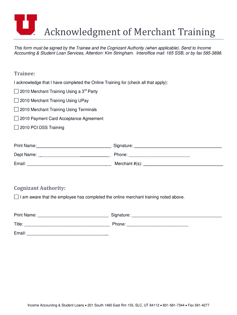 Fillable Online fbs admin utah Acknowledgment of Merchant Training Fax ...