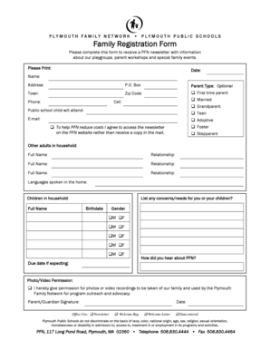 Fillable Online Family Registration Form - Plymouth Public Schools Fax ...