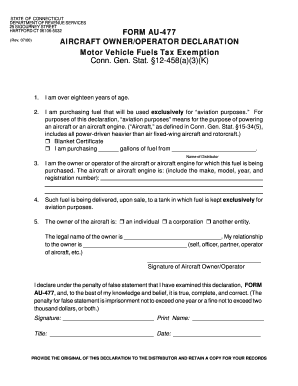 Fillable Online cultureandtourism Form AU-477, 2000 Aircraft Owner ...