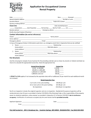 Fillable Online Application for Occupational License Rental Property ...