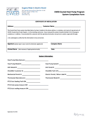 Fillable Online eweb EWEB Ducted Heat Pump Program System Completion ...