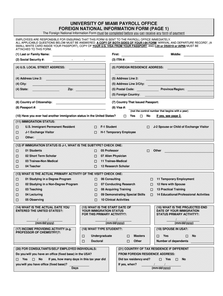 Miami national information form: Fill out & sign online | DocHub