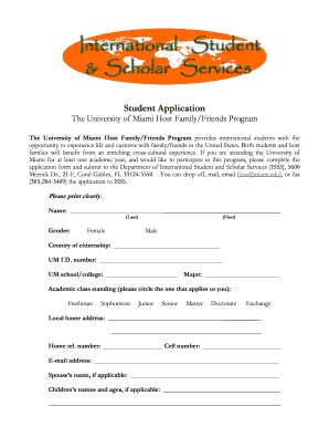 Fillable Online umshare miami Student bApplicationb - University of Miami - umshare miami Fax ...