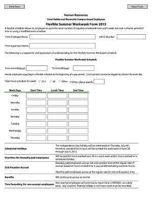 Fillable Online umshare miami Flexible Summer Workweek Form 2013 Fax Email Print - pdfFiller