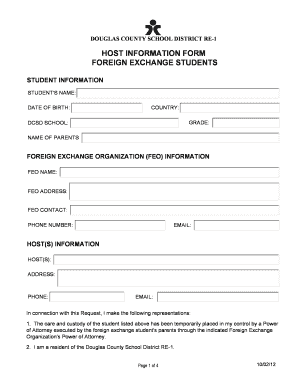 Fillable Online dcsdk12 HOST INFORMATION FORM FOREIGN EXCHANGE STUDENTS ...