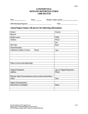 Fillable Online CONFIDENTIAL HOTLINE REPORTING FORM 1-800 ...