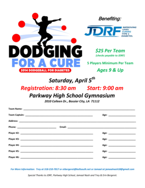 Fillable Online louisiana jdrf Dodgeball Form - JDRF - louisiana jdrf ...