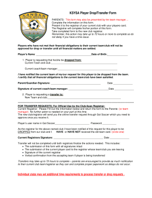 KSYSA Player Drop/Transfer Form - Kansas Youth Soccer Association ...