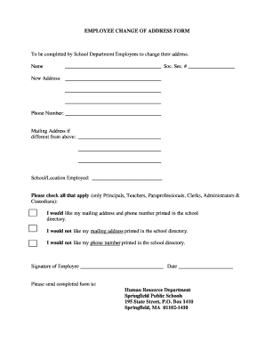 Fillable Online Employee Change of Address Form 100505 - Springfield ...