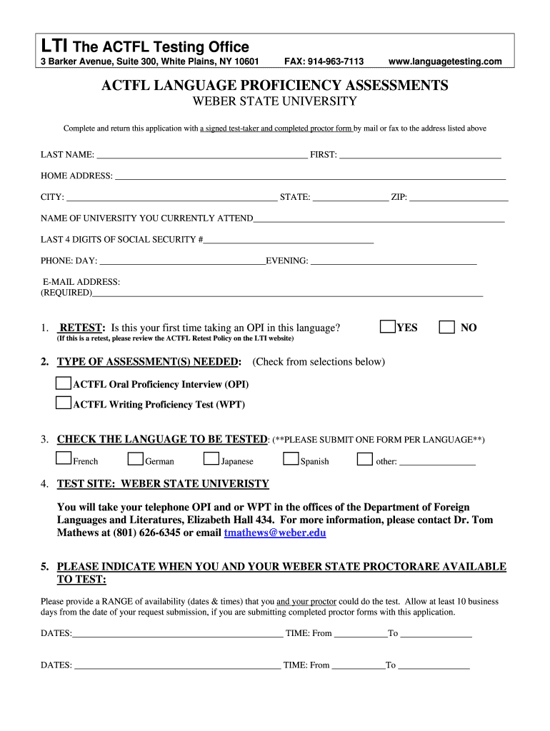 Fillable Online departments weber The ACTFL Testing Office ...