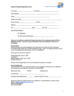 Fillable Online 1 Student Printable Registration Form First Name Last ...
