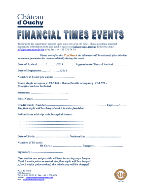 Fillable Online Date of Arrival: . . / . /2014 Approximate Time of ...