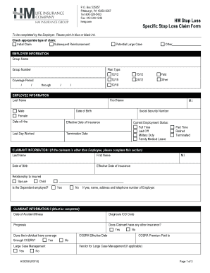 Fillable Online Specific Stop Loss Claim - HM Insurance Group Fax Email ...