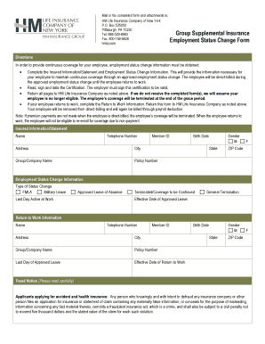 Fillable Online Group Supplemental Insurance Employment Status Change ...