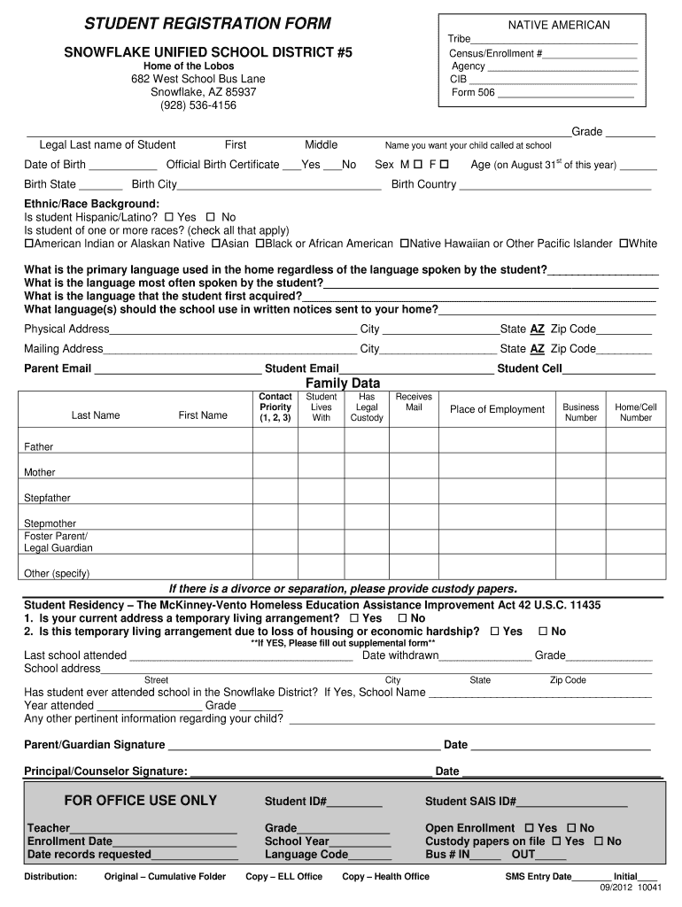 Fillable Online STUDENT REGISTRATION FORM NATIVE AMERICAN Fax Email Print - pdfFiller