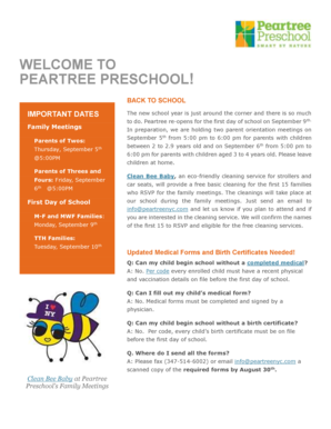 Fillable Online WELCOME TO PEARTREE PRESCHOOL! Fax Email Print - pdfFiller