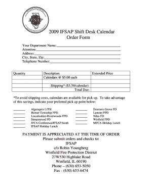 Fillable Online ifsap 2009 IFSAP Shift Desk Calendar Order Form Fax ...