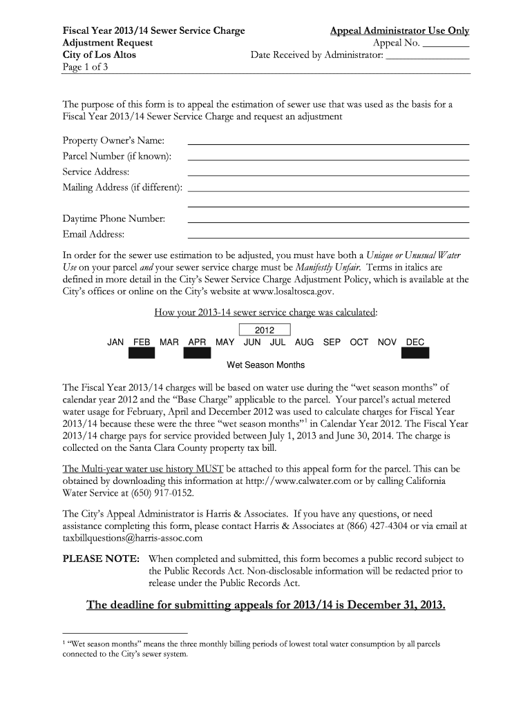 Fillable Online losaltosca 2013 Sewer Appeals Form - City of Los Altos ...