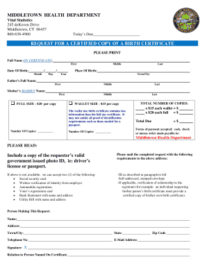 Fillable Online Request a Certified Copy of a Birth Certificate - City ...