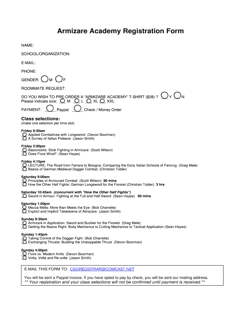 Fillable Online AA Reg form - Chicago Swordplay Guild Fax Email Print - pdfFiller