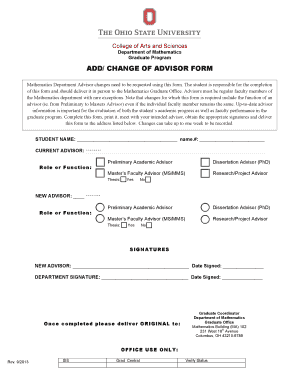 Fillable Online math osu ADD/ CHANGE OF ADVISOR FORM Fax Email Print ...